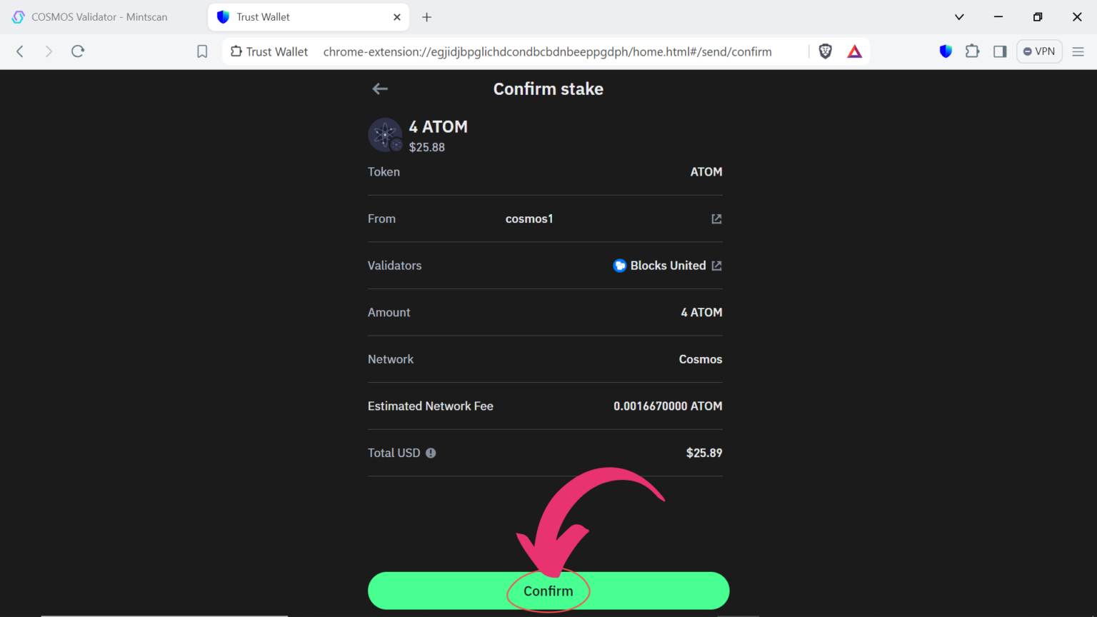 Stake Cosmos ATOM using Trust Wallet - Blocks United
